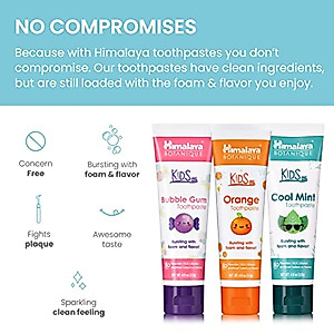 Himalaya Botanique Kids Toothpaste Variety Pack, Bubble Gum, Orange & Cool Mint Flavors to Reduce Plaque and Keep Kids Brushing Longer, 4 oz, 3 Pack