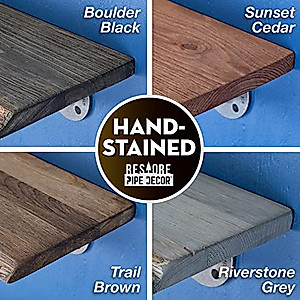 PIPE DECOR 36” Boulder Black Live Edge Wood Shelf with Industrial L-Shaped Pipe Brackets (2-Pack)