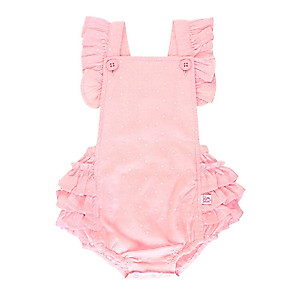Pink Swiss Dot Flutter Overall Romper - 6-12m