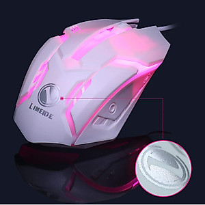 Baishitop GT300 Colorful LED Illuminated Backlit USB Wired PC Rainbow Gaming Keyboard Mouse Set White (H)