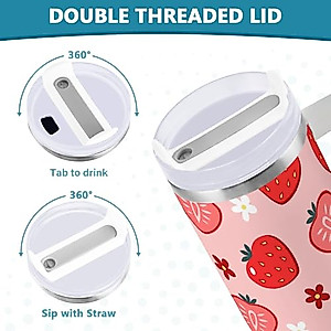 ARGTILDN 30 oz Tumbler Strawberry Flower Cartoon Insulated Travel Mug with Handle and Straw Lid Stainless Steel Vacuum Coffee Cup Tea Beverage Container Water Bottles for Car Sports office