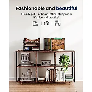 Oterri Hanging file box,Large Hanging File Organizer, Rustic Wood & Metal File Storage Organizer, Letter Size Hanging File Holder, Brown Filing Crate for Office&School (No Folders)