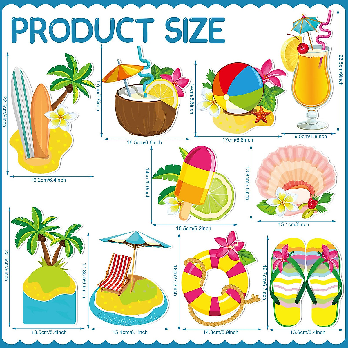 Buryeah 16 Pcs Large Summer Magnets Tropical Beach Car Magnets Set 10 Beach Magnetic Refrigerator Decoration Cruise Door Magnets Tropical Palm Tree Magnetic with 6 Paint Pens