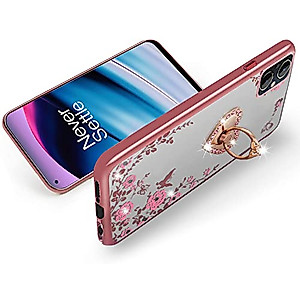 B-wishy OnePlus Nord N20 5G Glitter Case - Slim TPU Luxury Butterfly Floral Design, Kickstand, Strap (Rose Gold)