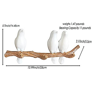 HaakLux Bird Hat Hook,Wall Hanger Decor Hooks,Mounted Resin Cast Ceramic,Tree Branch with Unique Hanging White Dove for Coat Towel Key Clothes in Bathroom Kitchen Bedroom Living Room(3 Birds)