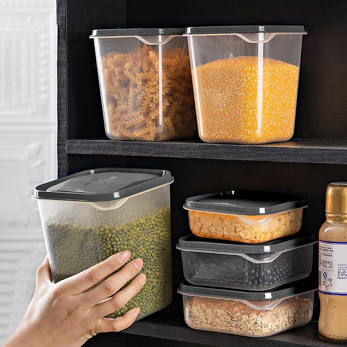 34Pcs Food Storage Containers with Lids (17 Containers and 17 Lids), Salad Dressing Condiment Leftover Lunch Box, Reusable Plastic Freezer Containers Microwave Dishwasher Safe (7 Assorted Size, Grey)