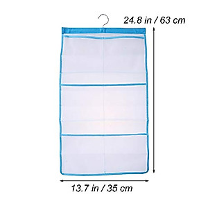 Amosfun Bathroom Organization and Storage 6 Storage Pockets Hanging Mesh Shower Caddy Space Saving Bathroom Accessories Quick Dry Bath Organizer with Single Hook (Sky- Blue)