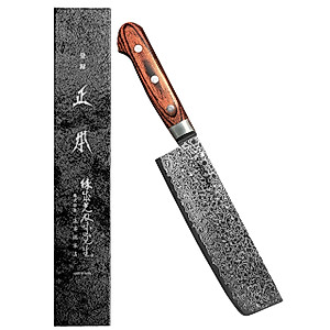 MASAMOTO ZA Japanese Nakiri Knife 6" Professional Damascus Vegetable Knife, ZA-18 Clad 69 Layers Japanese Stainless Steel Blade, Mahogany Pakkawood Handle, Made in JAPAN -Tokyo Exclusive Edition-