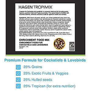 Hagen Tropimix Enrichment Food for Cockatiels & Lovebirds, 2 lb. - HARI Parrot Food with Seeds, Fruit, Nuts, Vegetables, Grains, and Legumes