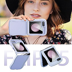 TURYXIA for Z Flip 5 Case, Galaxy Z Flip 5 Case with Screen Protector for Girls Women Soft Silicone Gel Rubber Cute Curly Wave Frame Phone Case for Samsung Z Flip 5 2023- Purple