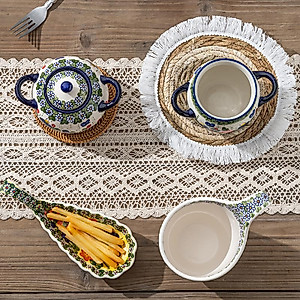 ALMA Hand Painted Blue Spoon Rest For Stove Top in Polish Pottery Style,Handmade Durable Spoon/Ladle Holder, Elegant Side dishes,Dip Bowls For Kitchen Counter, Microwave Oven safe up to 480 F