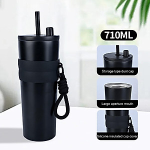 cdar Stainless Steel Coffee Cup 710ml Double-layer Insulated Coffee Mug Tumbler Travel Flask Hot Cold Water Bottle Car Vacuum Flask Black