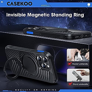 CASEKOO Magnetic Designed for iPhone 14 Pro Max Case with Invisible Stand[Military Drop Protection][Compatible with MagSafe][Anti-Scratch]3 Layers Shockproof Anti Slip Phone Case for Men 6.7Inch,Black