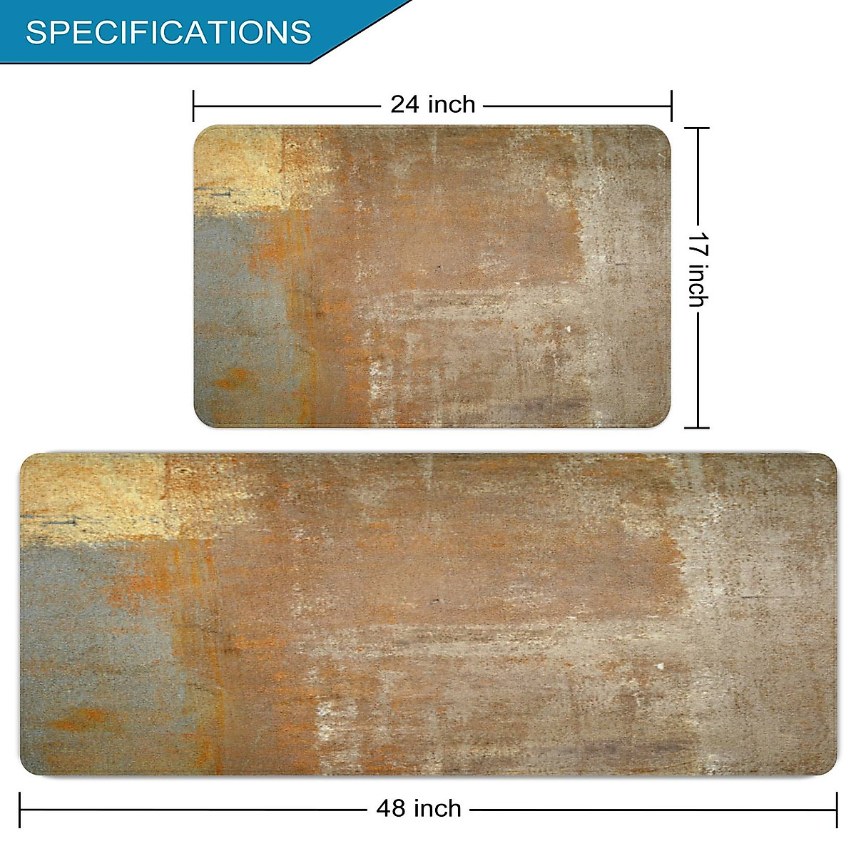 RYANZA 2 Pieces Kitchen Rugs, Abstract Anti Fatigue Non Slip Foam Cushioned Grey and Brown Art Painting Comfort Indoor Floor Mat Runner Rug Set for Laundry Office Sink Bathroom (17"x48"+17"x24")