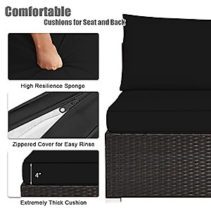 HAPPYGRILL 6 Pieces Patio Conversation Set Outdoor Wicker Furniture Set Rattan Sofa Set with Seat & Back Cushions Coffee Table for Patio Garden Lawn Poolside Backyard