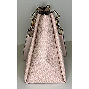 MICHAEL Michael Kors Trisha Large Triple Gusset Shoulder Tote bundled with Large Trifold Wallet and Michael Kors Purse Hook (Signature MK DK Powder Blush)