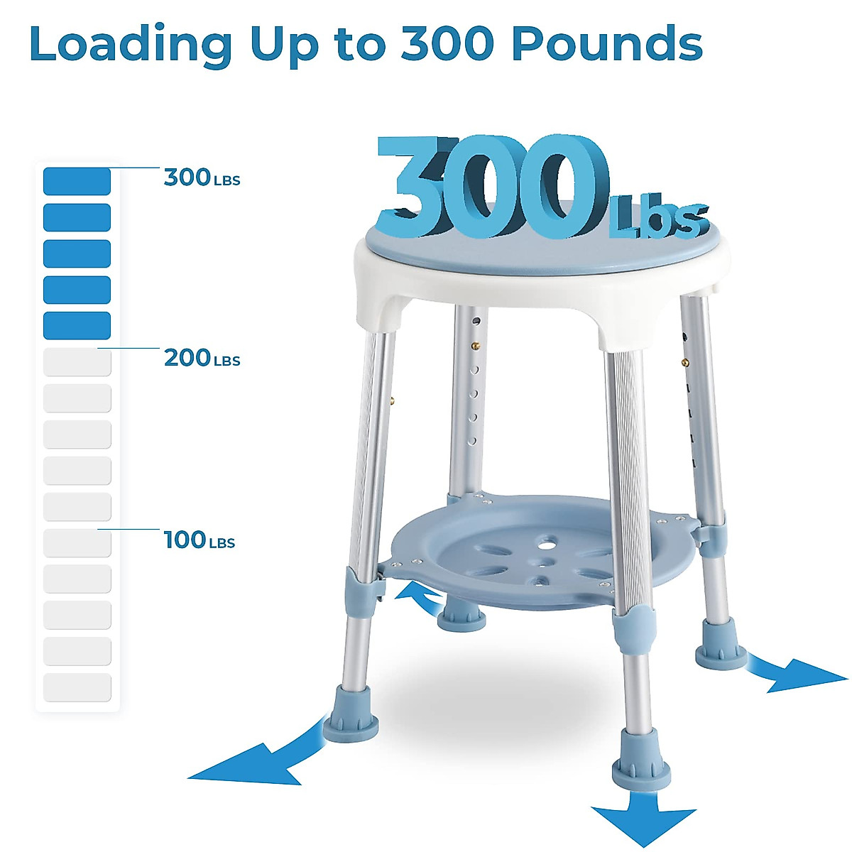 KSITEX Shower Chair Stool for Inside Shower, Small Corner Plastic Stool for Shower 300 Lb,360° Swivel Bath Shower Seat for Seniors Adults Sitting, Adjustable Bathtub Stool with Storage Tray