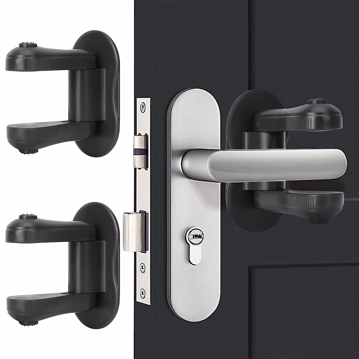 BiSiViO Child Proof Door Lever Lock, 2 Pack Door locks for kids safety, Door knob child proof, Baby proofing, 3M Adhesive, Door handle child proof, Baby Safety Locks for Toddlers (Black)