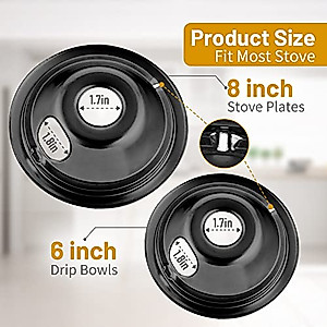 4 Pack Black Cooktop Drip Pans, Compatible with GE Hotpoint Stove. Include 2 Pcs 6'' Range Replacement Drip Pans and 2 Pcs 8 '' Burner Drip Pans for Electric Stove Top