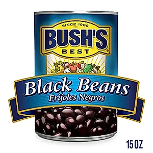 BUSH'S BEST 15 oz Canned Black Beans, Source of Plant Based Protein and Fiber, Low Fat, Gluten Free, (Pack of 12)