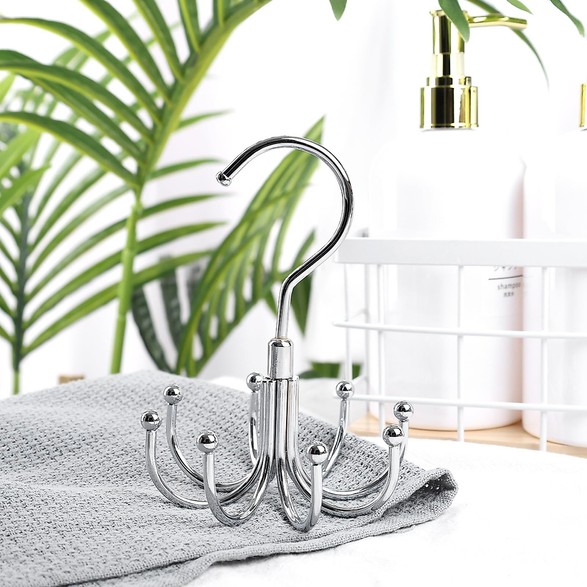 HAKDAY Belt Hangers Silver, Rotatable Belt Rack Closet Organizer,Maximum 48 Storage Capacity,Hanging Holder Storage Hook for Belt,Bra,Tank Top,Tie,Scarf,Purse(Silver，2pcs)