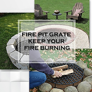 Simond Store Fire Pit Grate, 29.5-Inch Round Heavy-Duty Steel Firewood Grate with Ember Catcher, Legs & Support Ring for Outdoor Fire Pits, Camping, Picnic & Gatherings Black