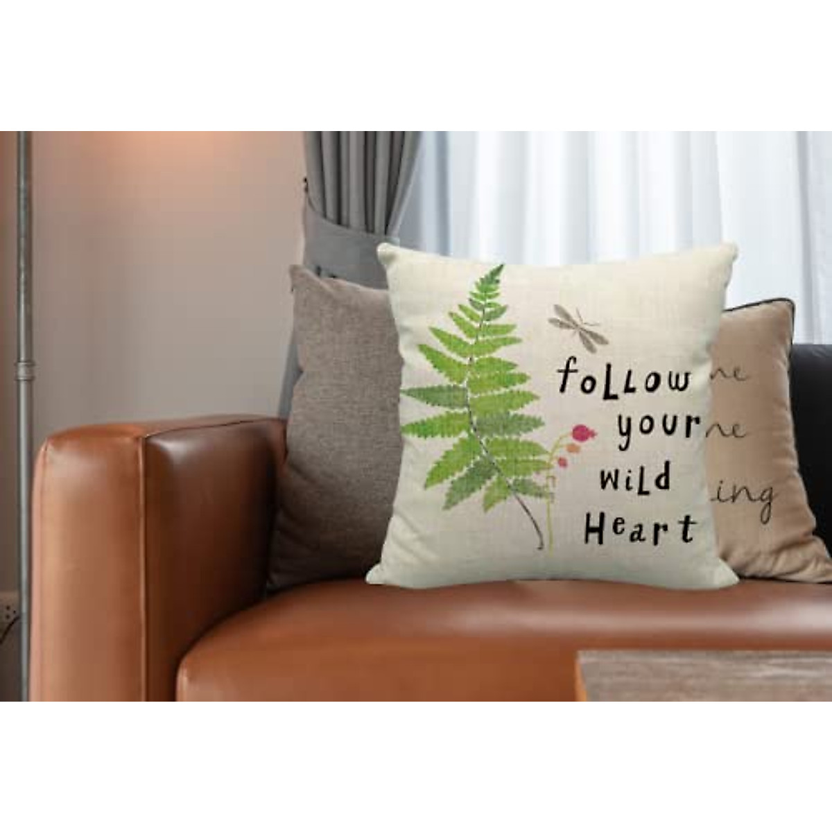 NATU-I Nature-Style Heart Pillowcase Covers 18x18 Throw Pillow Covers Square Decorative Cushion Cover Home Living Room Bed Garden (Pterophyta and Words)