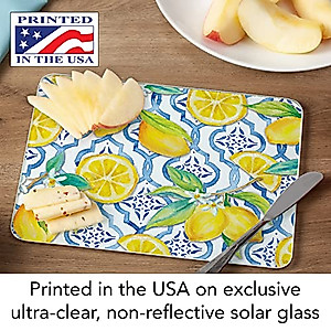 CounterArt Lovely Lemons Decorative 3mm Heat Tolerant Tempered Glass Cutting Board 10” x 8” Manufactured in the USA Dishwasher Safe