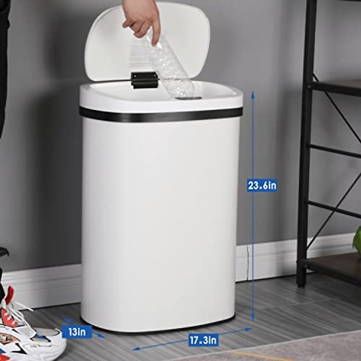 13 Gallon Kitchen Trash Can Automatic Garbage Can, Stainless Steel Waste Bin with Lid, Electronic Touch Free Motion Sensor Trash Cans High-Capacity Brushed Metal Trash Bin for Indoor, Black