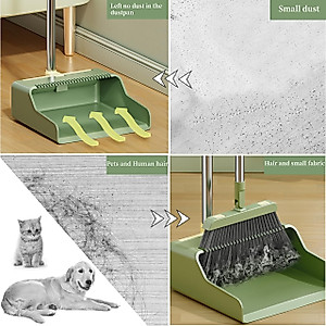 Premium Broom and Dustpan Combo Set - Long Handle, 180° Rotating, Standing Storage - Built-in Comb Teeth and Claps for Dust Wipe Paper - Space-Saving Design (Orange)