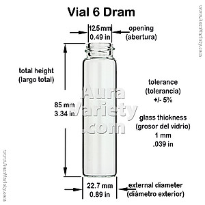 Aura Variety 6-PACK 6 DRAM 22 ml Clear Glass Vials with Phenolic Screw Caps (Oils Perfumes Spices Gold Prospecting Hobby Craft)