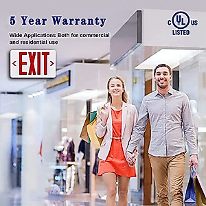 LED Exit Sign Emergency Light, Red Lettering with Battery Backup, 2-Pack, LED Emergency Lights for Commercial or Industrial Use, AC 120-277V, UL Listed, Rechargeable