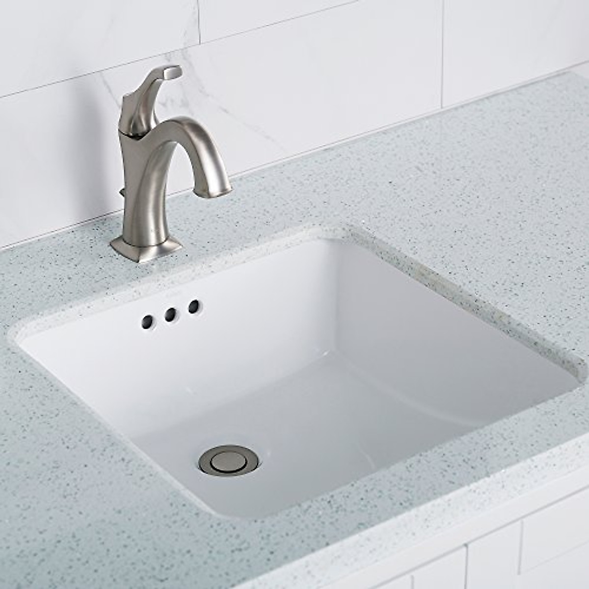 KRAUS Elavo 17-inch Square Undermount White Porcelain Ceramic Bathroom Sink with Overflow, KCU-231