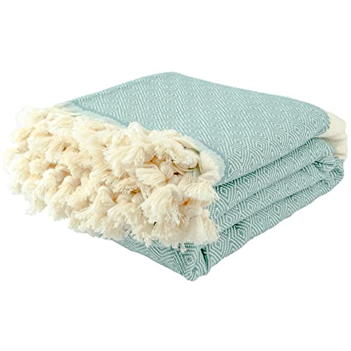 DEMMEX 90x82 Inches XXXL Turkish Cotton Multipurpose Blanket, Throw Blanket Bedspread, Beach Picnic Blanket, 100% Turkish Cotton, Diamond Weave, Made in Turkey, 3lb (Sage)