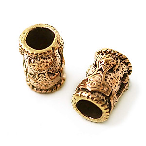 LynnAround Bronze Norse Thors Hammer Beard Beads Rings, Dreadlock Viking Pirate Medieval Hair Beads, Pagan Jewelry