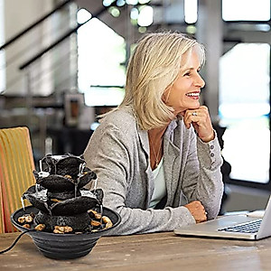 AOC 3 Tier Tabletop Fountain Indoor with LED Lights Water Fountain, Relaxation Tabletop Fountain Includes Many Natural River Rock, Mini Desktop Water Fountain for Living Room Bedroom