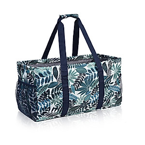 Extra Large Utility Tote Bag Beach Bag Reusable Grocery Bags Collapsible Tote with Wire Frame for Groceries Storage Picnic Leaves 3