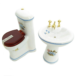 Dollhouse Bathroom Set 1/12 Scale Toilet Ceramic Miniature Furniture Accessories