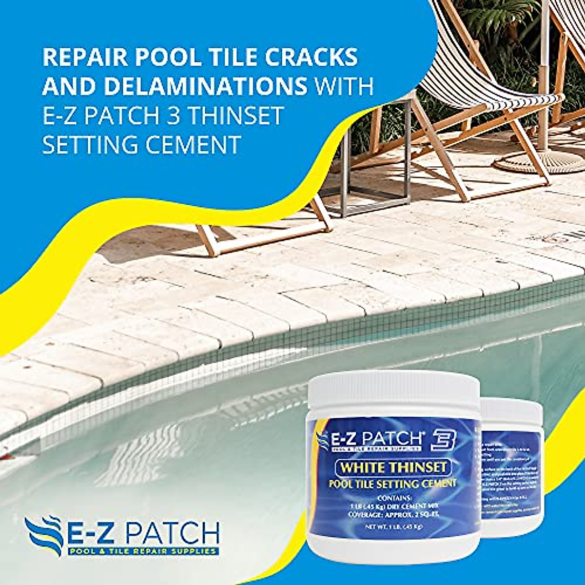E-Z Patch 3 Pool Tile Thinset Cement for Repairs - Color Adjustable Pool Tile Adhesive (1 lb)