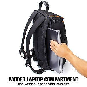 USA Gear DSLR Camera Backpack Case - 15.6 inch Laptop Compartment, Padded Custom Dividers, Tripod Holder, Rain Cover, Long-Lasting Durability and Storage Pockets - Compatible with Many DSLRs (Orange)