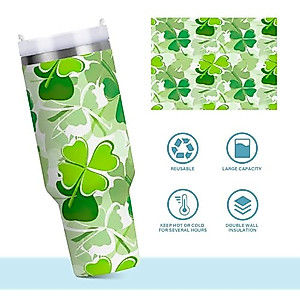 RPLIFE Green Clovers 40 Oz Tumbler, Stainless Water Bottle, Insulated Cups with Lids