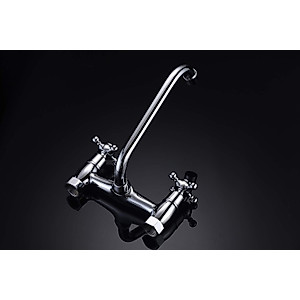 Sumerain Wall Mount Kitchen Faucets, 2 Cross Handles Chrome Finish,3" to 9" Adjustable Spread