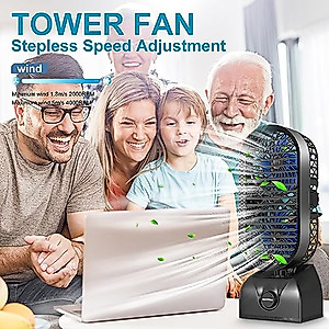 ACEDIS Tower Fan Oscillating Fan, 11'' Portable Small Desk Fan with Stepless Speed, 120° Oscillation, Battery Table Fan, 10000 mAh Rechargeable USB Oscillating Fan for Bedroom, Office and Outdoor
