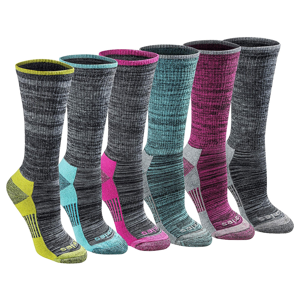 Dickies Women's Dri-Tech Fashion Moisture Control Crew Socks (5/6/12 Pairs) (S-XL), Black Heathered (6 Pairs), Large