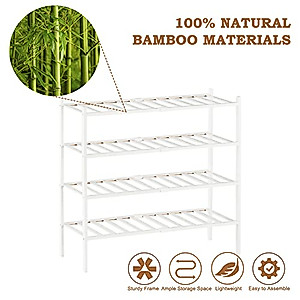 quiqear Bamboo Shoe Rack, 4 Tier Shoe Rack Organizer, Stackable & Durable Shoe Shelf Holder, Free Standing Shoe Racks, Shoe Storage Organizer for Entryway, Closet, Hallway (White)