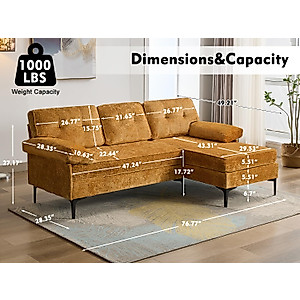 WOTSTA 82.7" Convertible Sectional Sofa, L Shaped Couch with Reversible Chaise, Modern Chenille Sectional Sofa for Living Room, Comfy 3 Seat Sofa Couch for Apartment, Small Spaces(Yellow)