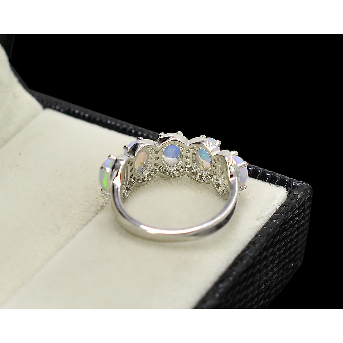 Natural Ethiopian Fire Opal Cabochon Ring 925 Sterling Silver October Birthstone Promise Ring Opal Jewelry Birthday Gift For Wife (Sterling Silver, 8.25 US)