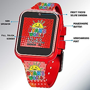 Accutime Kids Ryan's World Red Educational, Touchscreen Smart Watch Toy for Boys, Girls, Toddlers - Selfie Cam, Learning Games, Alarm, Calculator, Pedometer and More, 7Model: RYW4005AZ