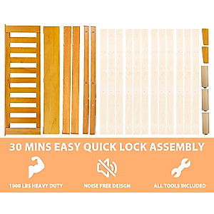 HWGEBY Queen Wood Bed Frame with Headboard, 14 Slats, No Box Spring Needed, Modern, Brown