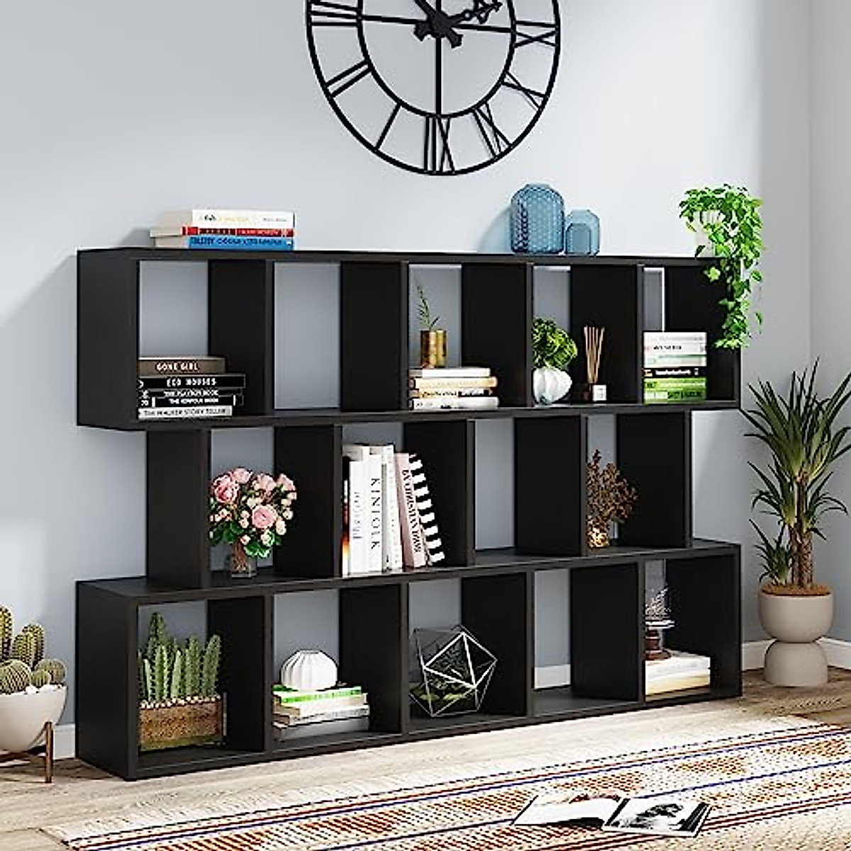 LITTLE TREE 14 Cube Bookshelf Bookcase for Small Space,Black